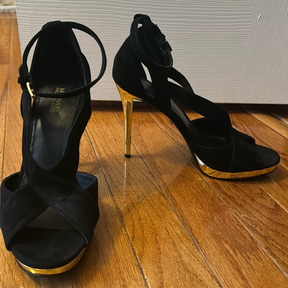 MICHAEL Michael Kors | Shoes | Michael Kors Black High Heels With Gold ...